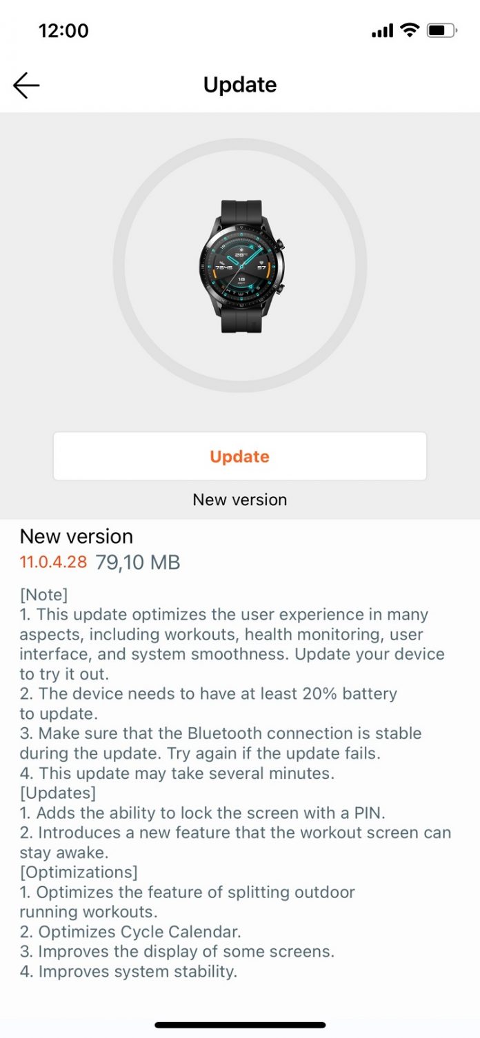 A iesit un update de firmware (11.0.4.28) pentru Huawei Watch GT2 Pro (A27)