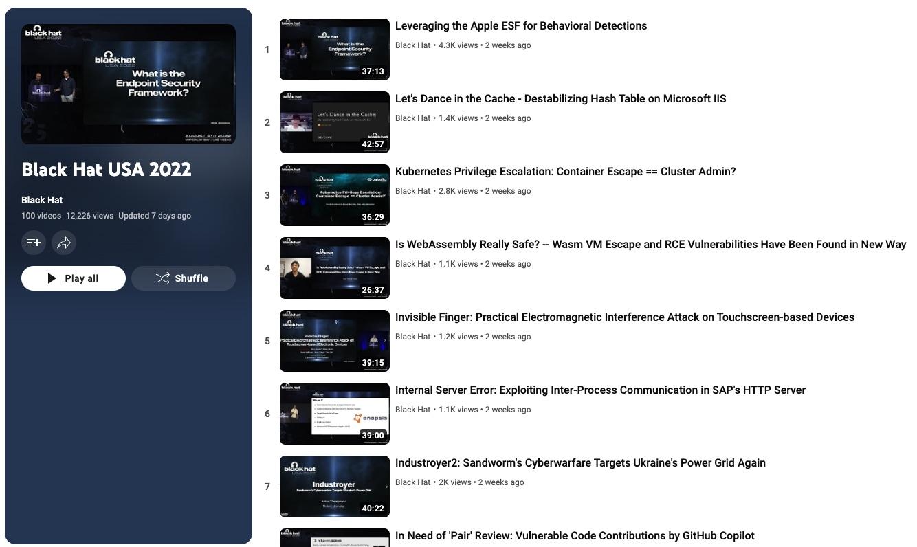 Recomandare: colecția de prezentări de la Black Hat USA 2022